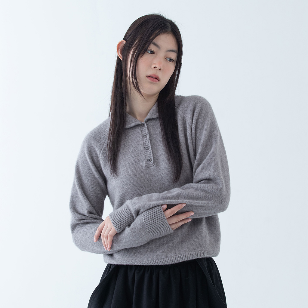 RACCOON COLLAR WOOL KNIT, ASH GRAY | ファッション通販サイト NUGU