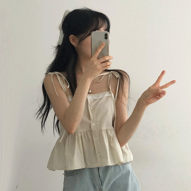 [3color]リボンレースノースリーブブラウス | ファッション通販サイト NUGU