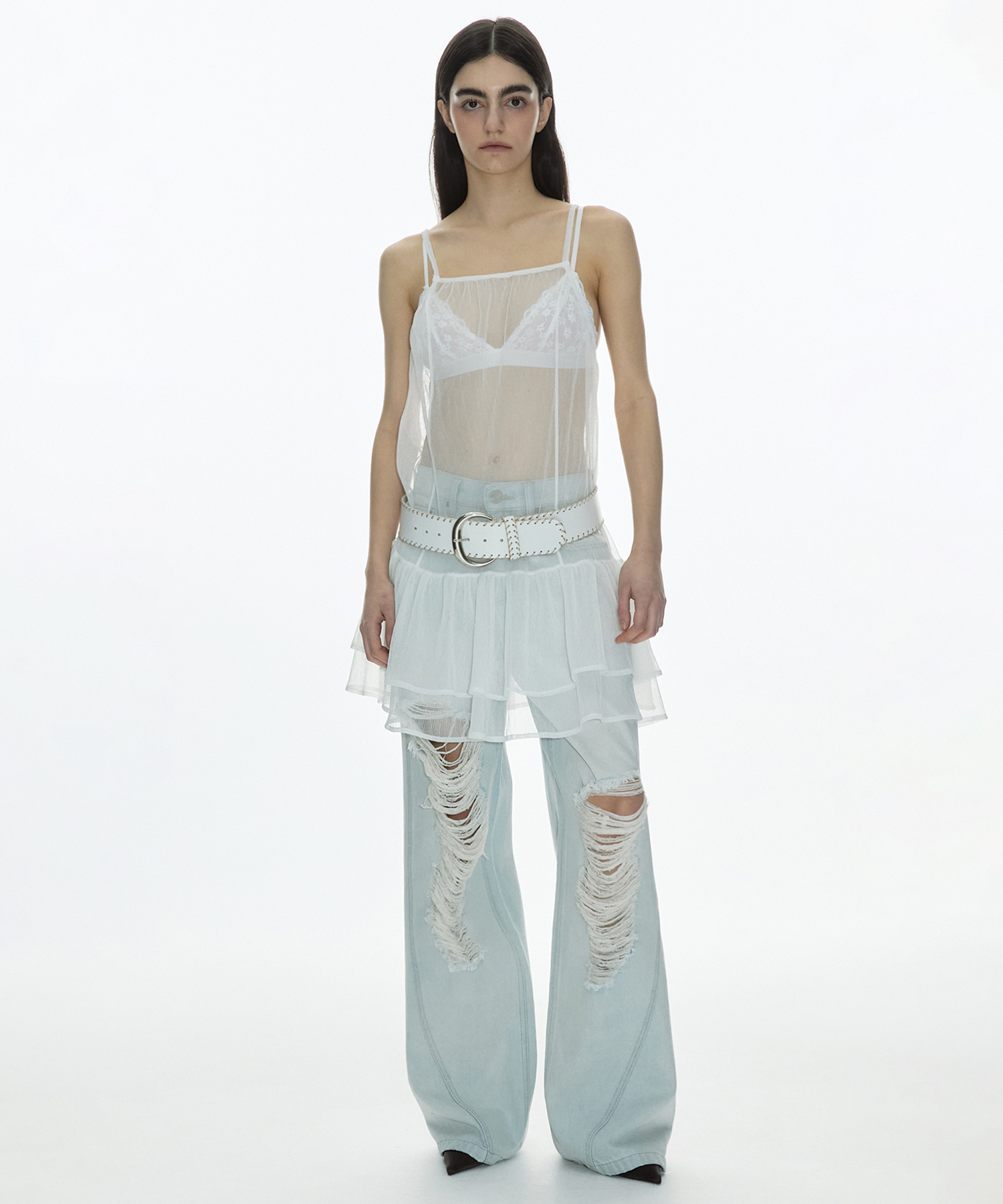 Sheer Frill Dress [White] | ファッション通販サイト NUGU