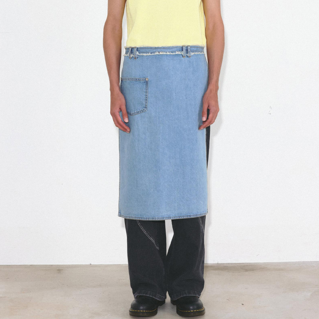 Fringe Washing Denim Layered Skirt (Half Apron)|ファッション通販サイトNUGU