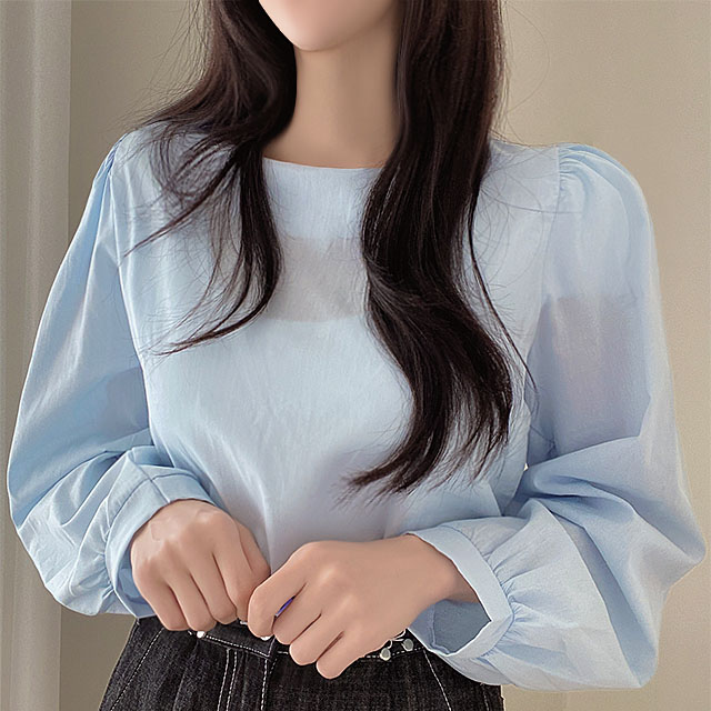 (4col)コットンラウンドパフシンプルデイリー長袖ブラウス | ファッション通販サイト NUGU