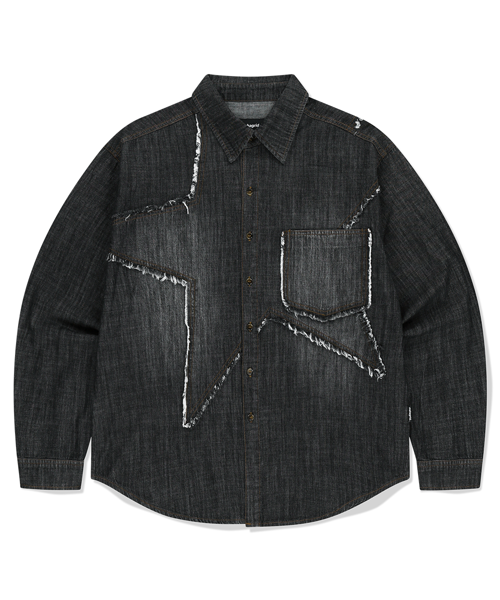 STAR RAW CUT DENIM SHIRT[BLACK] | ファッション通販サイト NUGU