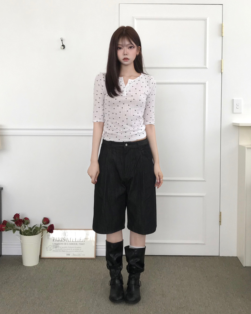 dot henley neck mid sleeve tee (2color) | ファッション通販サイト NUGU