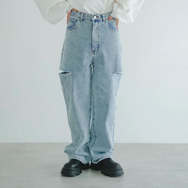 ダメージカットデニムパンツ | ファッション通販サイト NUGU