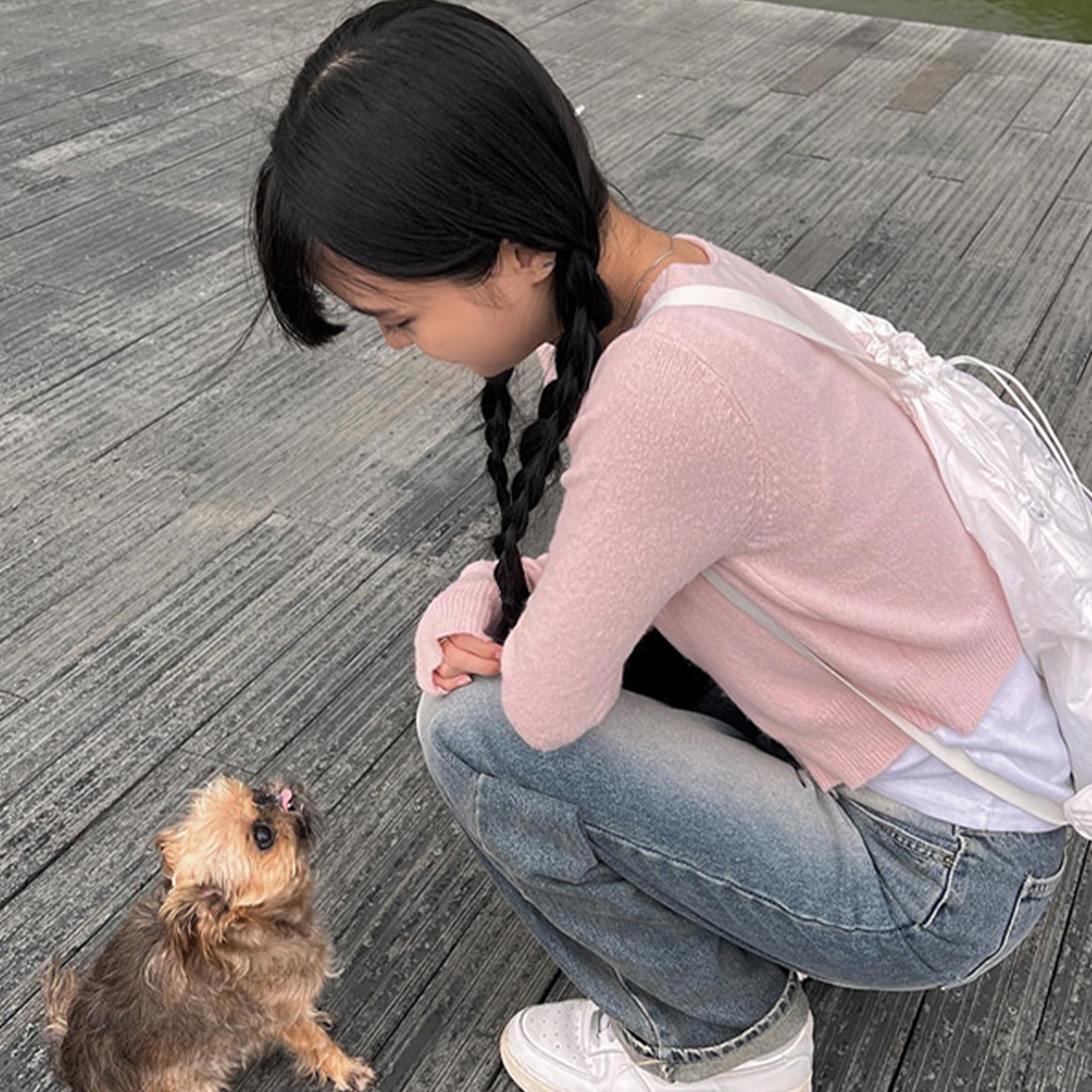 パステルクロップドVネックニットカーディガン (4color) | ファッション通販サイト NUGU