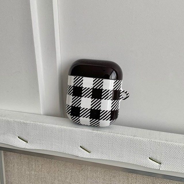 Argent check air pods hard case - black | NUGU