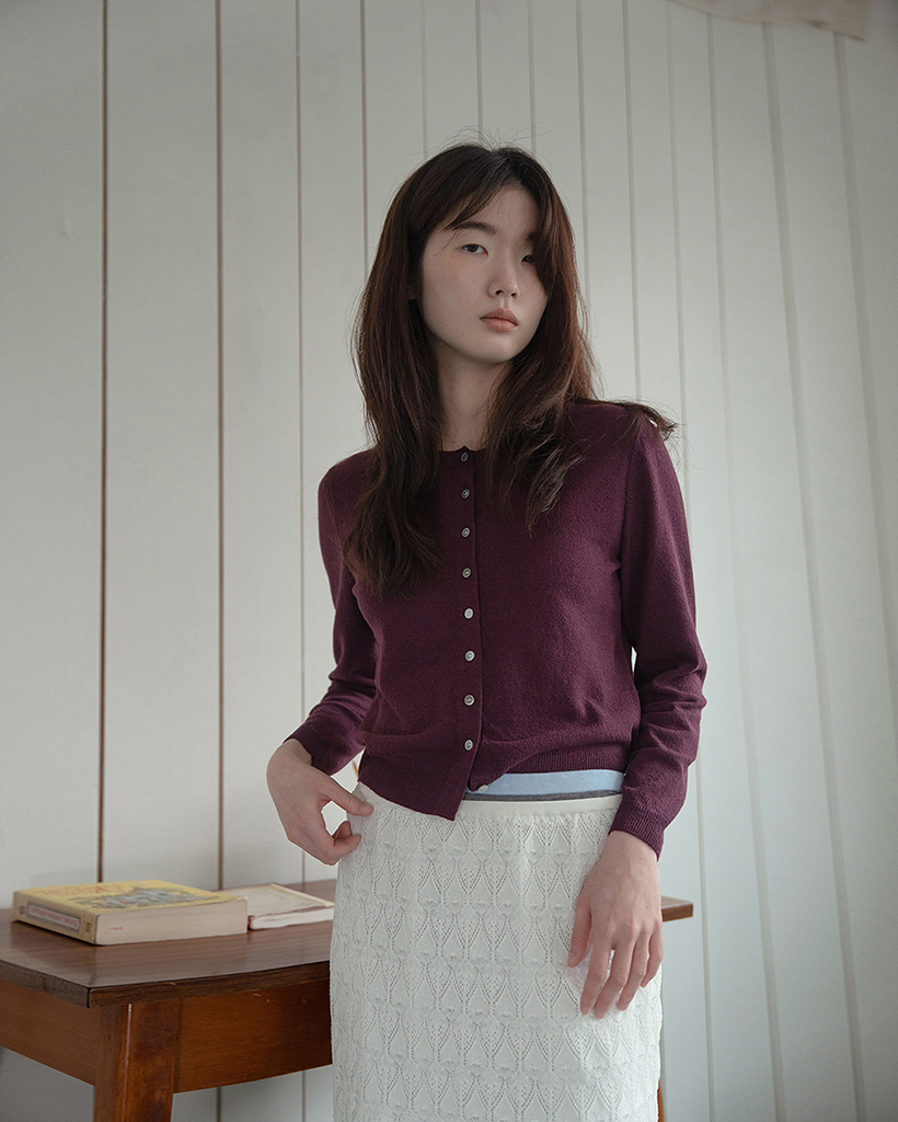 COTTON BLEND POINT CARDIGAN_PURPLE | ファッション通販サイト NUGU