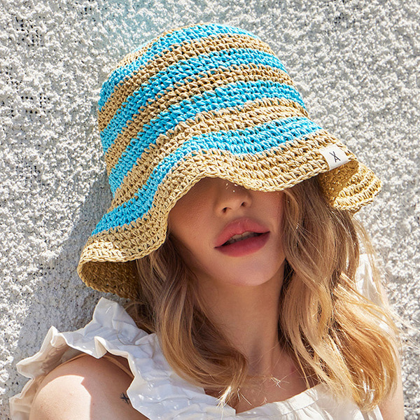 Stripe paper bucket hat Blue | ファッション通販サイト NUGU