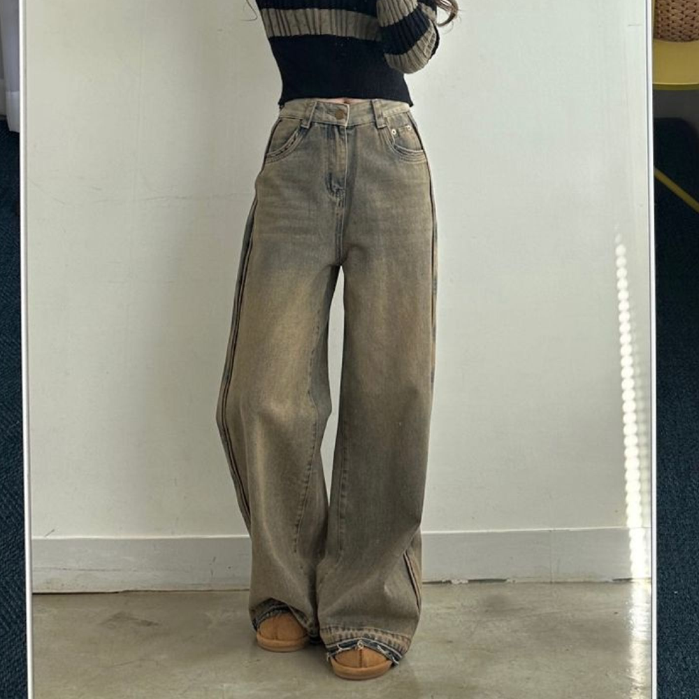 ウォッシュヴィンテージワイドデニムパンツ | ファッション通販サイト NUGU