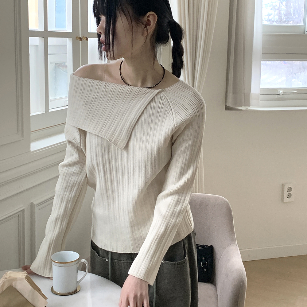 アシンメトリーカラーオフショルニット | ファッション通販サイト NUGU