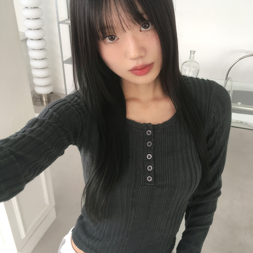 [表起毛]リブハーフボタンスリムTシャツ | ファッション通販サイト NUGU