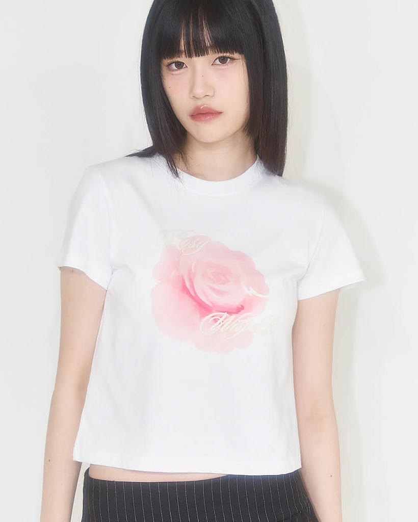 Drawing Rose Loose Crop T-Shirt White | ファッション通販サイト NUGU