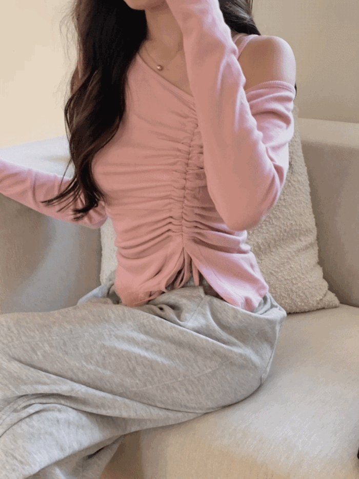 リブオフショルストリングシャーリングTシャツ(5color) | ファッション通販サイト NUGU