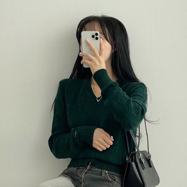 [7color]カシミア入りポケットツイストVネックニット|ファッション通販サイトNUGU