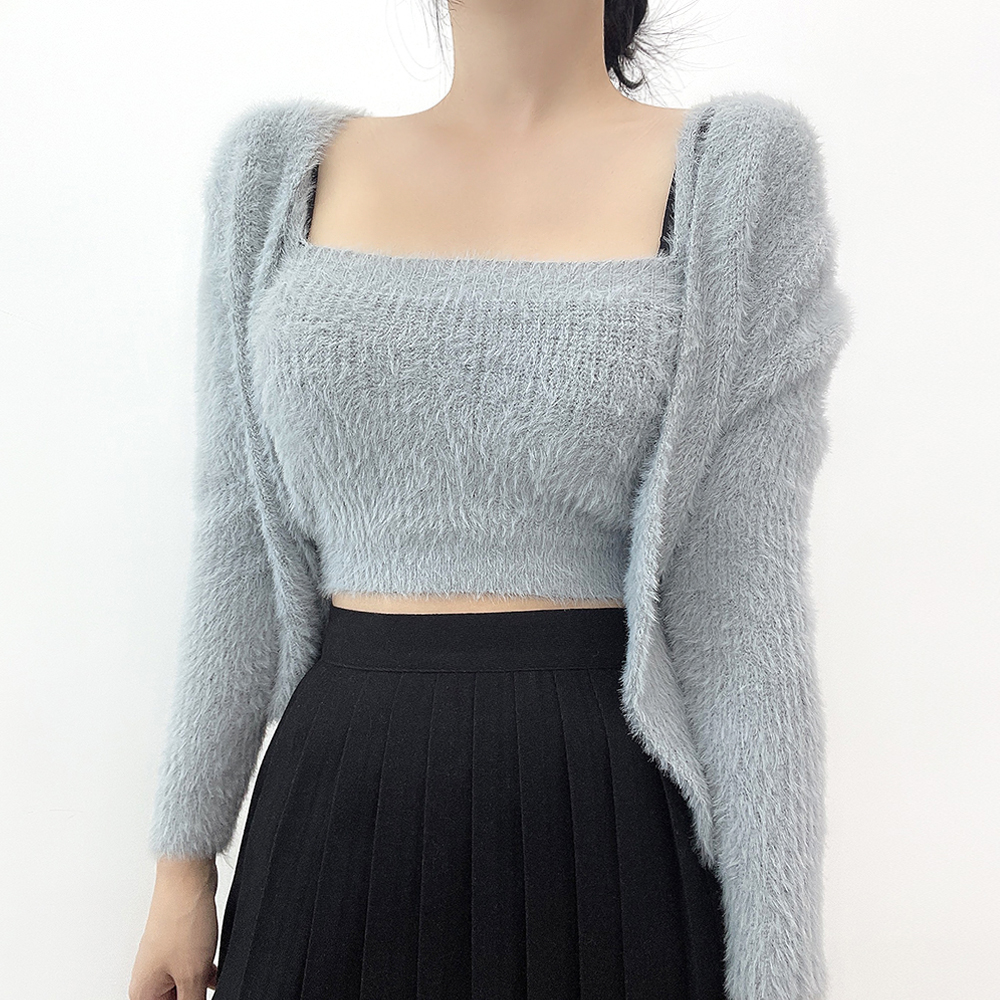 [set/4color] アンゴラクロップドノースリーブ+アンゴラカーディガン | ファッション通販サイト NUGU