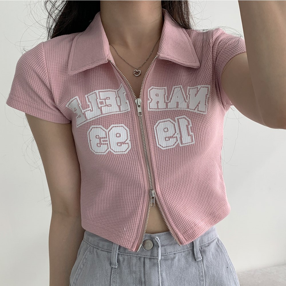 Y2Kレタリング2WAYリブジップアップ | ファッション通販サイト NUGU