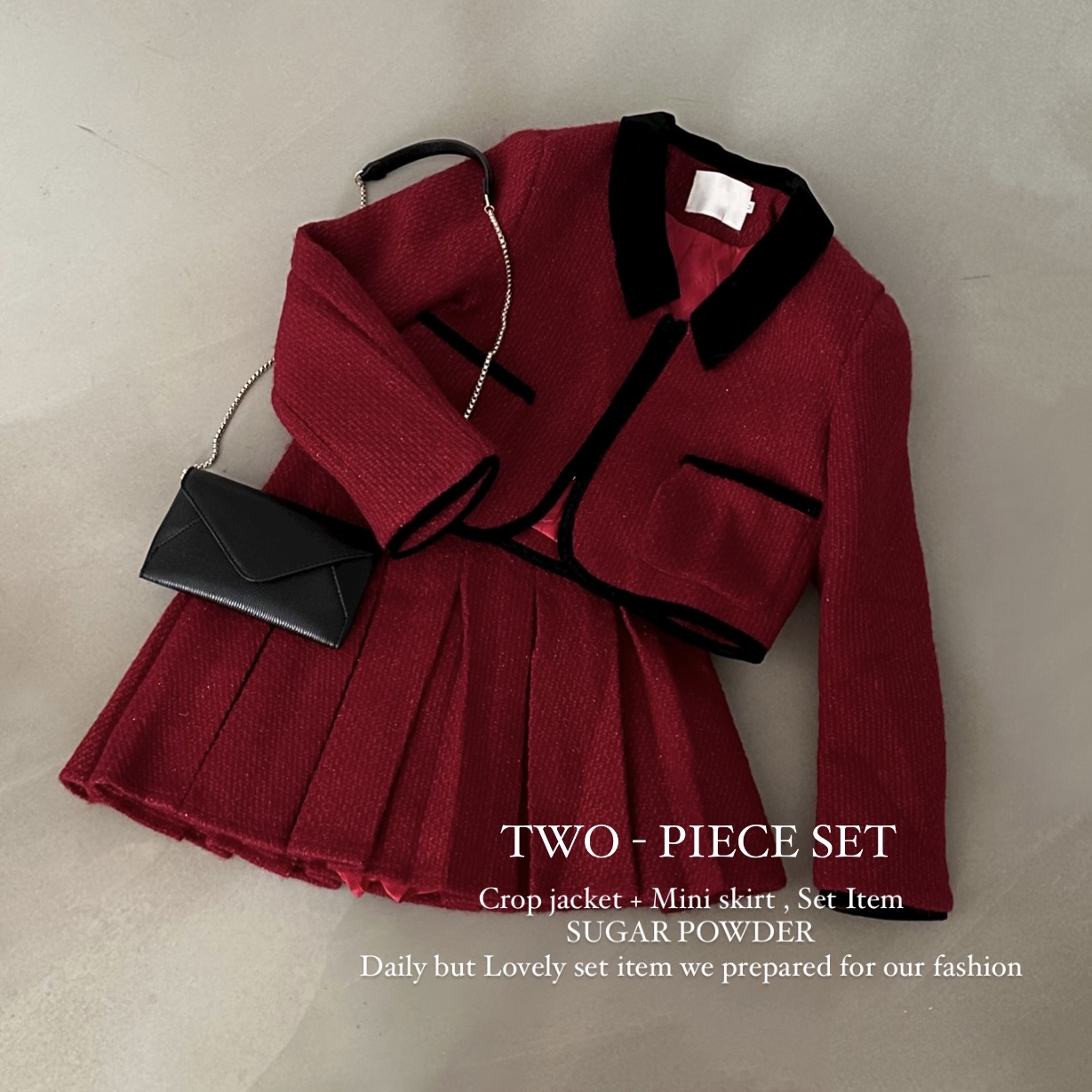 ツイードクロップドジャケット+テニススカートセットアップ-2color | ファッション通販サイト NUGU