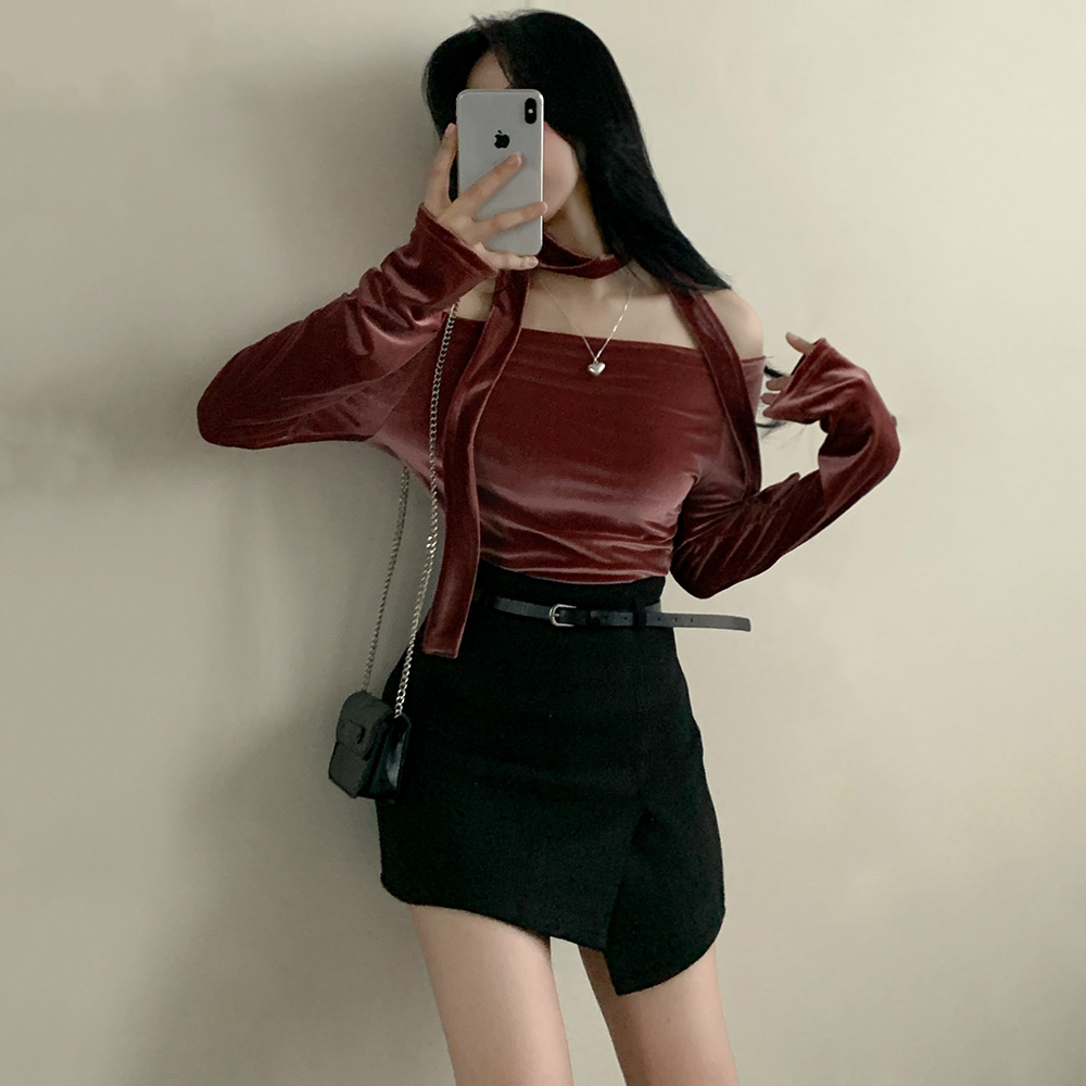 [SET] ラブリーベロアオフショル+マフラー | ファッション通販サイト NUGU