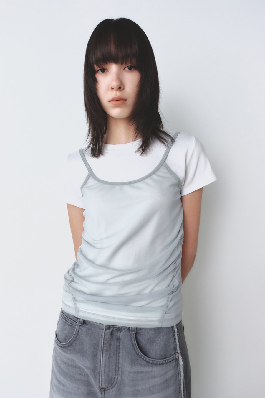 メッシュ レイヤード ショートスリーブ WHITE | ファッション通販サイト NUGU