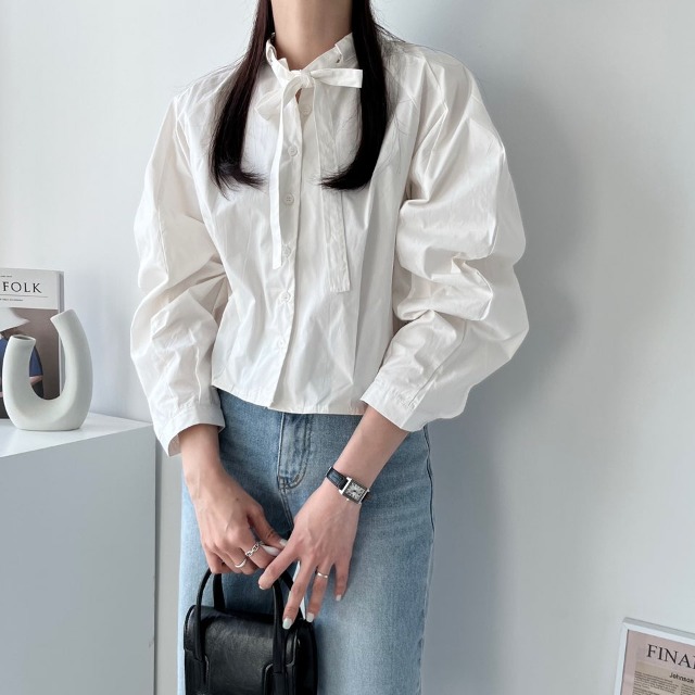 [2col] シュガー タイ パフコットン クロップ シャツ | ファッション通販サイト NUGU