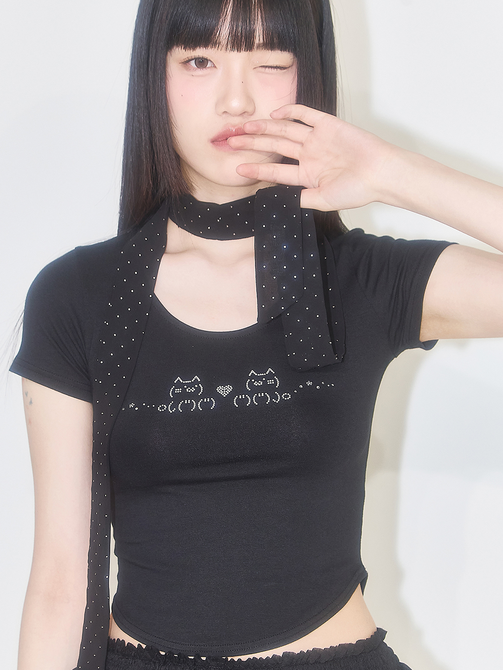 Dot Layered Scarf Black | ファッション通販サイト NUGU