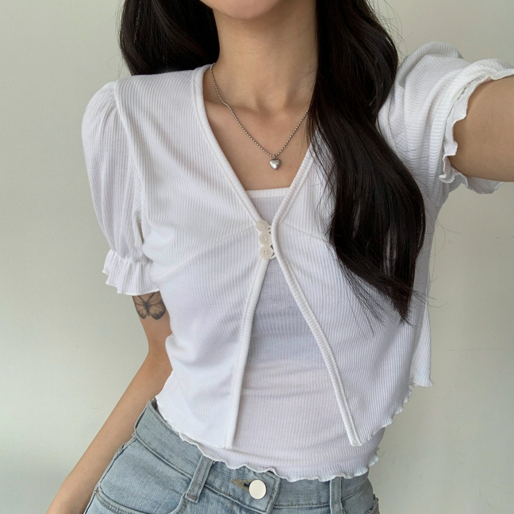 molly cardigan + layered string sleeveless tee set (3color) | ファッション通販 ...