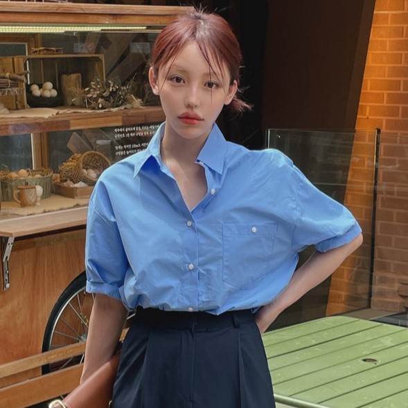 ロールアップ半袖シャツ(7color) | ファッション通販サイト NUGU