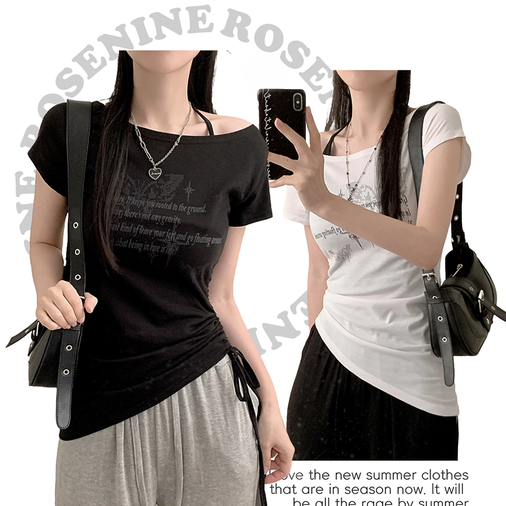 y2kレタリングアンバランスシャーリングスリット半袖Tシャツ(3color) | ファッション通販サイト NUGU