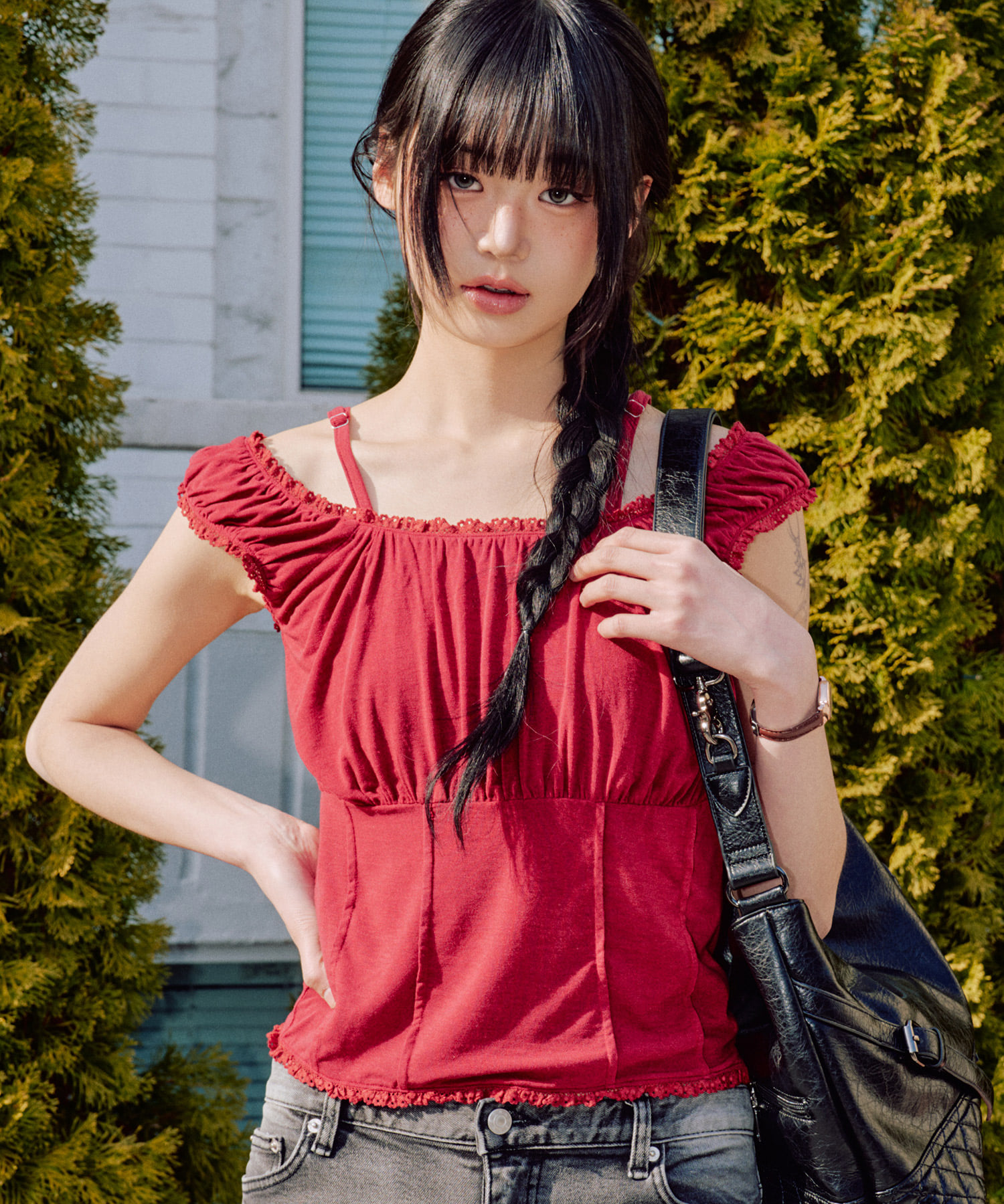CALLIE LACE SHIRRING TOP [RED] | ファッション通販サイト NUGU