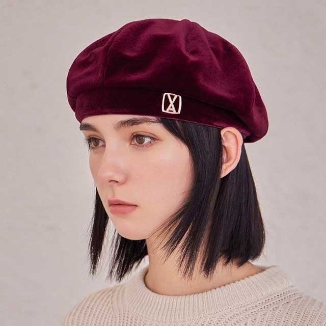 VA Square Stud Octagon Velvet Beret Burgundy | ファッション通販サイト NUGU