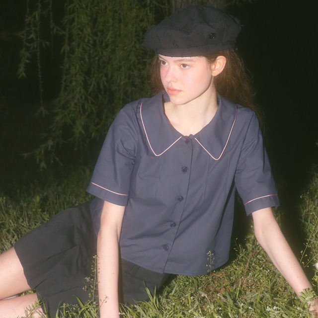 Have me, Muah! Piping Blouse (Navy) | ファッション通販サイト NUGU