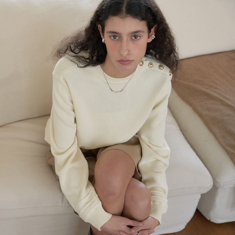 LUX COTTON CLASSIC BUTTON-UP SWEATER (IVORY) | ファッション通販サイト NUGU