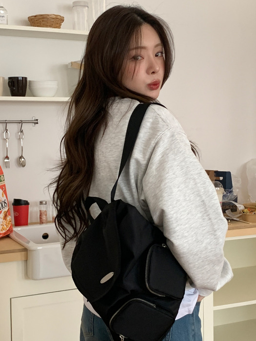 (CTH1) Nylon Double Pocket String Backpack-BLACK | ファッション通販サイト NUGU