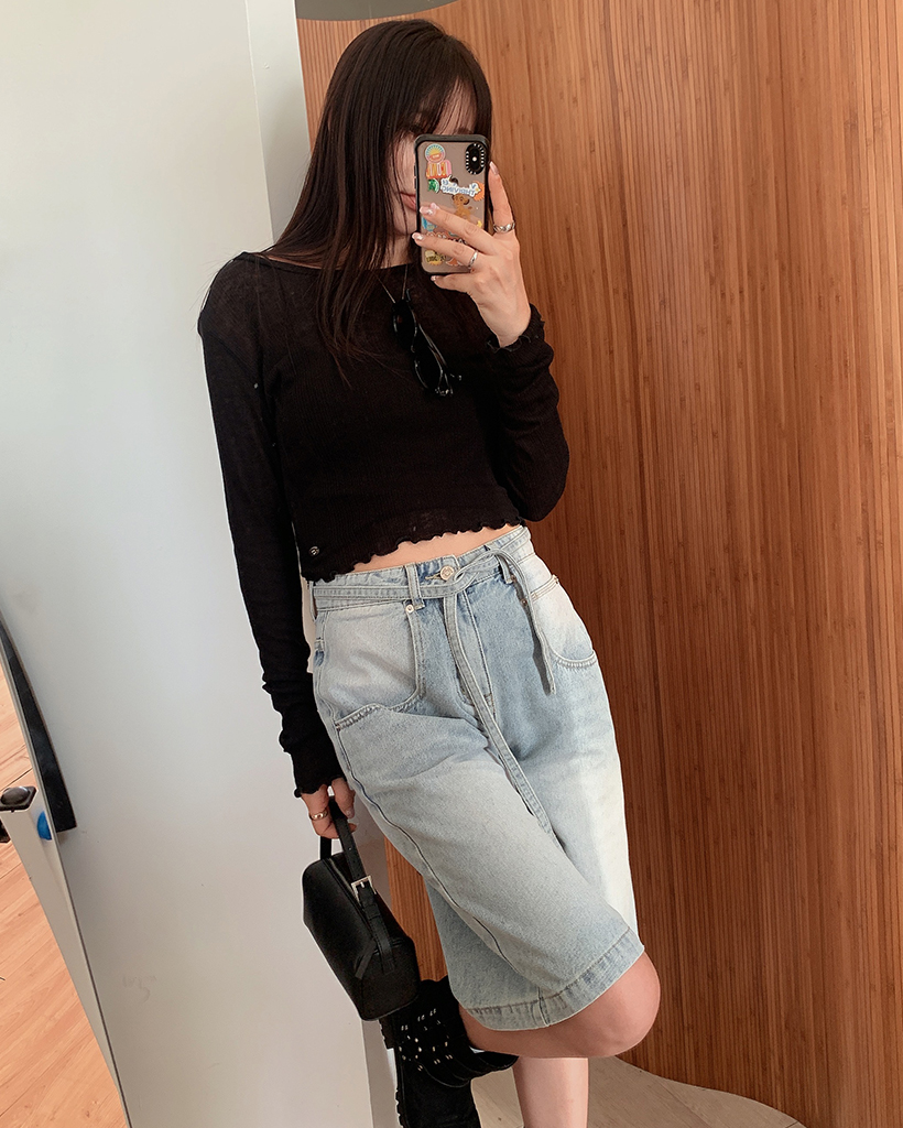 Flat-Washed Bermuda Denim Shorts | ファッション通販サイト NUGU