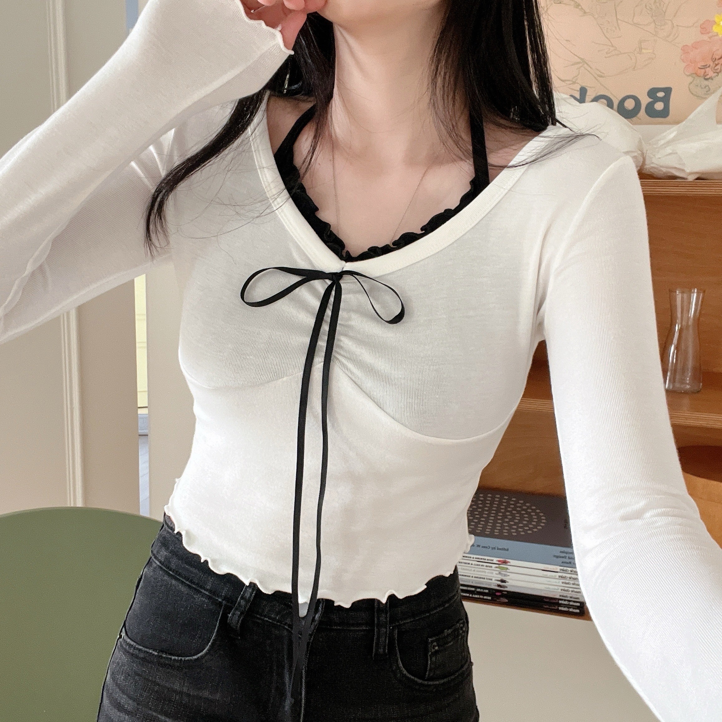 (3col) リボンホルターネックレイヤード長袖Tシャツ | ファッション通販サイト NUGU