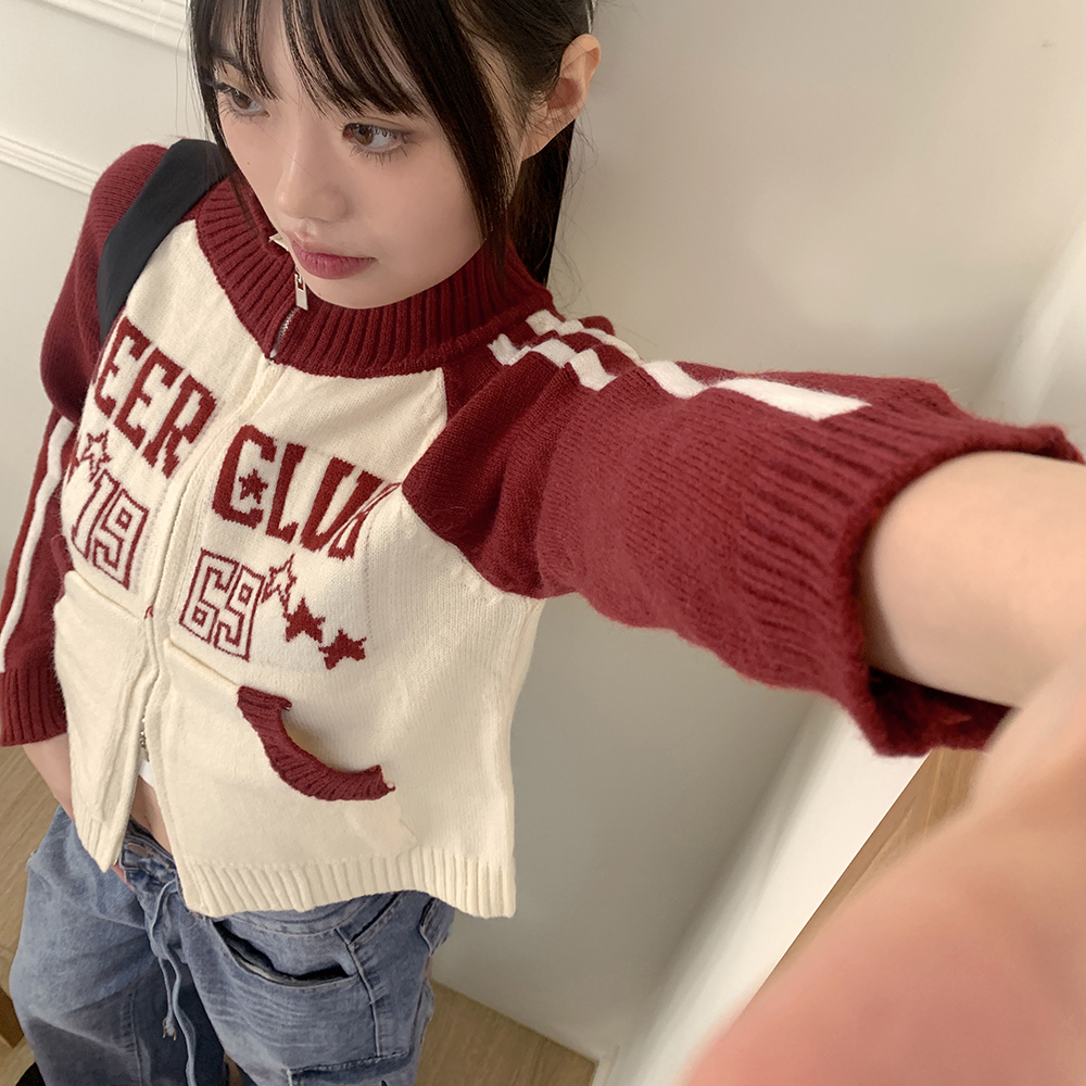 Y2K配色ヴィンテージレタリング2WAYクロップドニットカーディガン | ファッション通販サイト NUGU