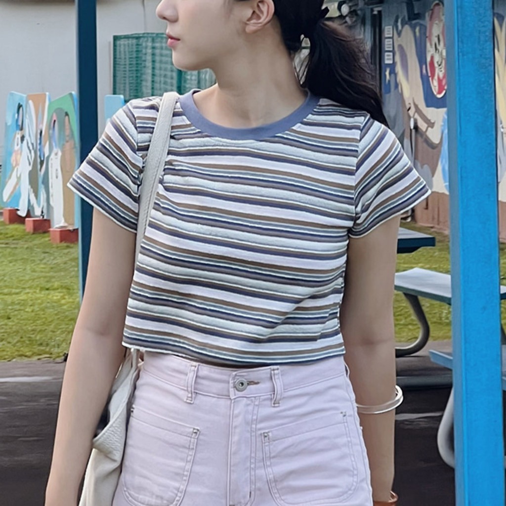 juicy strippe crop tery t-shirt 3color | ファッション通販サイト NUGU