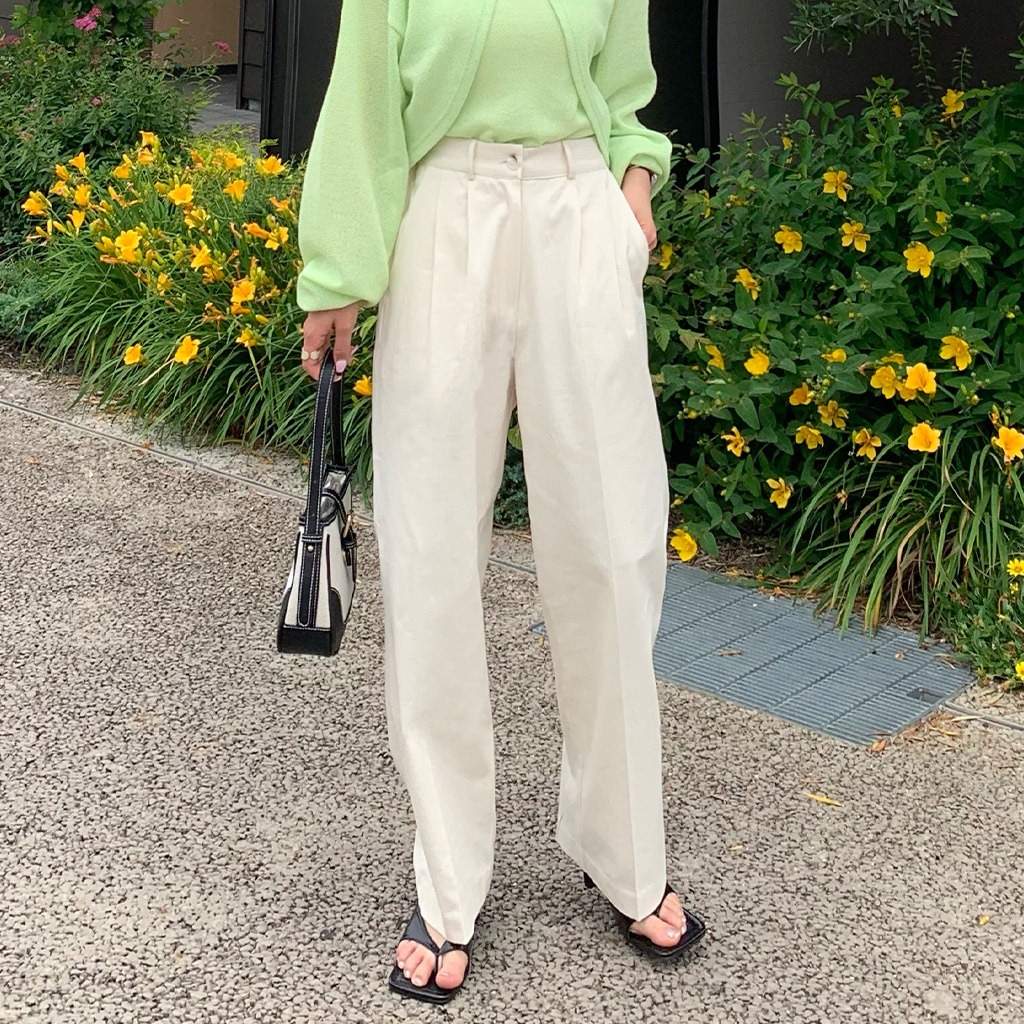 new cotton slim line slacks | NUGU