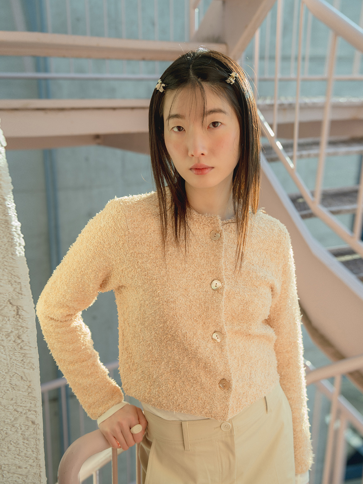 TEXTURED TWEED KNIT JACKET_SALMON | ファッション通販サイト NUGU