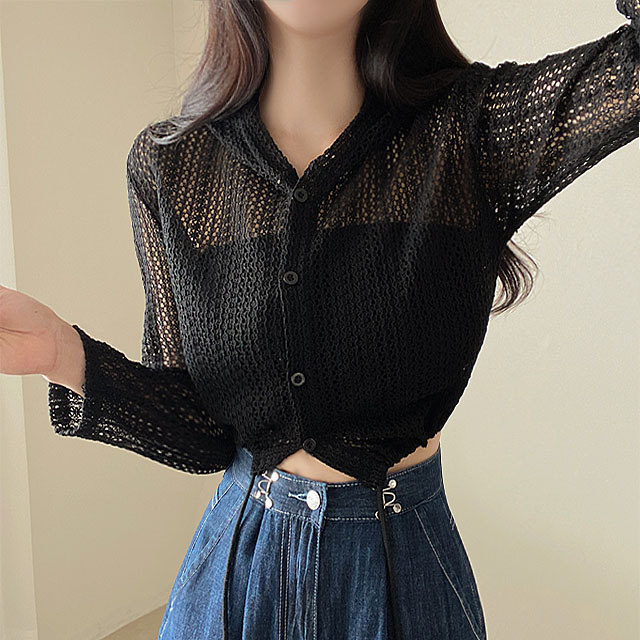 (2col)網みストリングクロップド長袖カーディガン | ファッション通販サイト NUGU