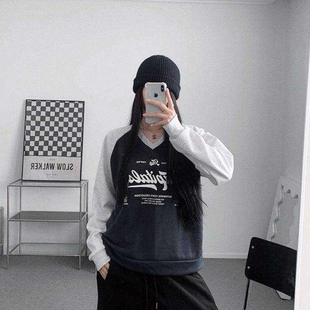 裏起毛Vネックオーバーサイズバイカラーラグランスウェット(3color) | ファッション通販サイト NUGU