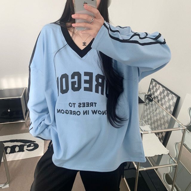 Vネックオーバーサイズカジュアル長袖Tシャツ(3color) | ファッション通販サイト NUGU