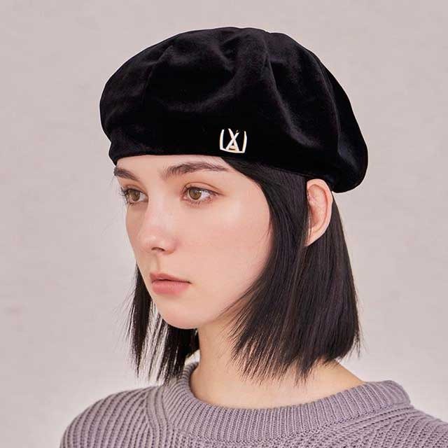 VA Square Stud Octagon Velvet Beret Black|ファッション通販サイトNUGU