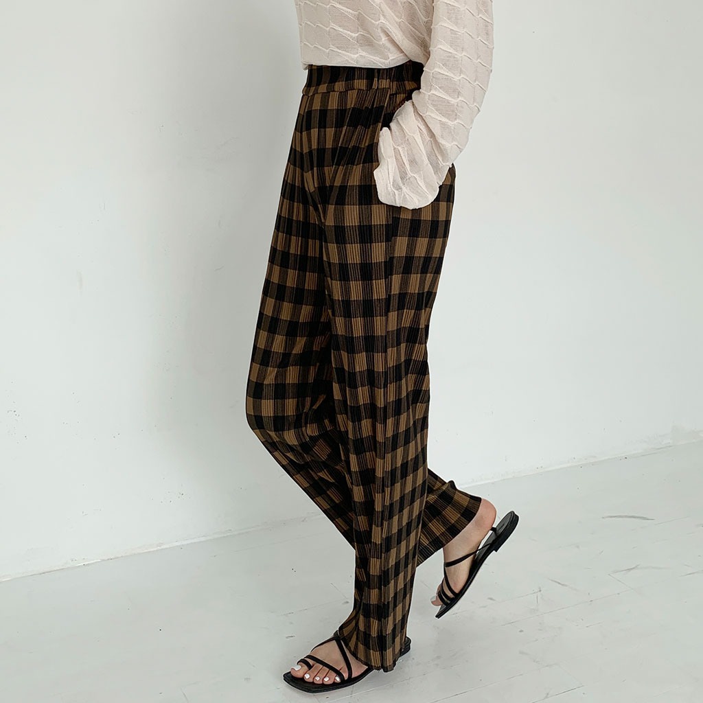 lulu check pleated trousers | ファッション通販サイト NUGU