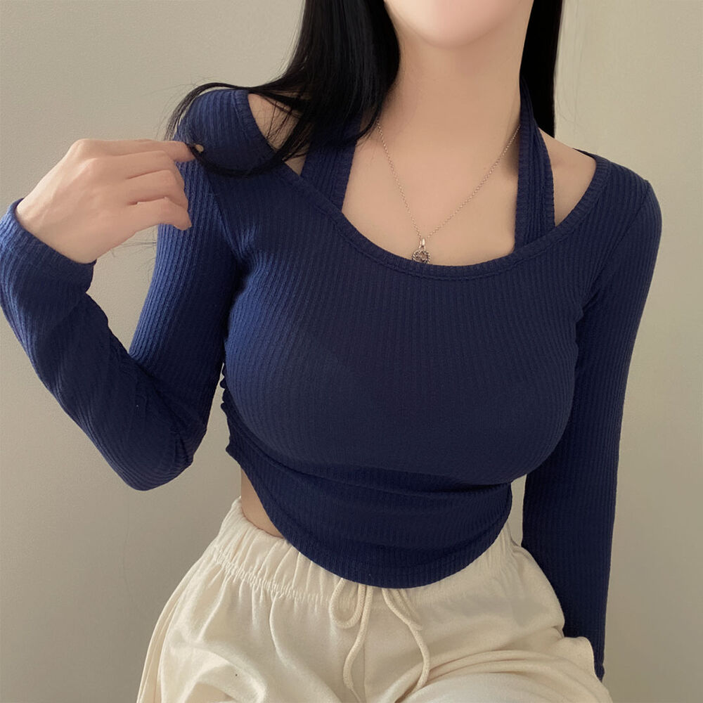 [4color] Uネックリブスリムクロップド無地長袖Tシャツ|ファッション通販サイトNUGU