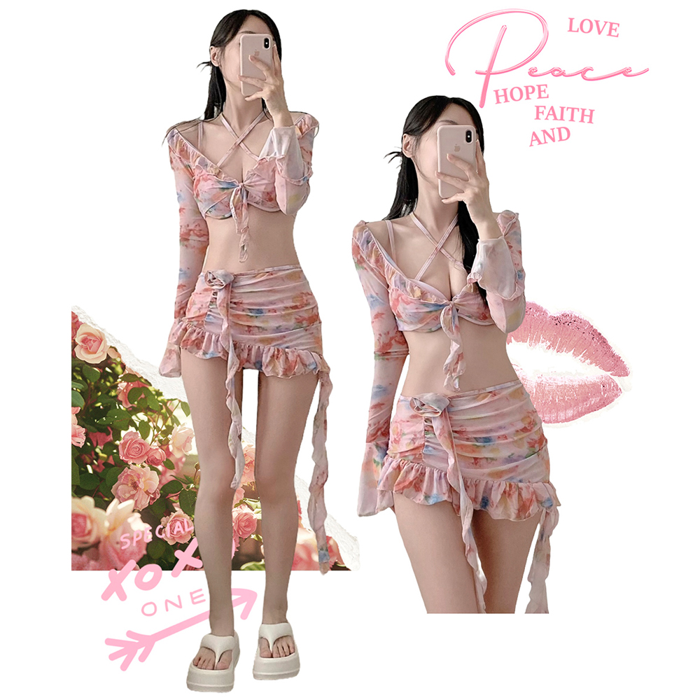 [4点セット] [パッド付き] ビキニ水着シフォンボレロカーディガンスカートセット(1color) | ファッション通販サイト NUGU