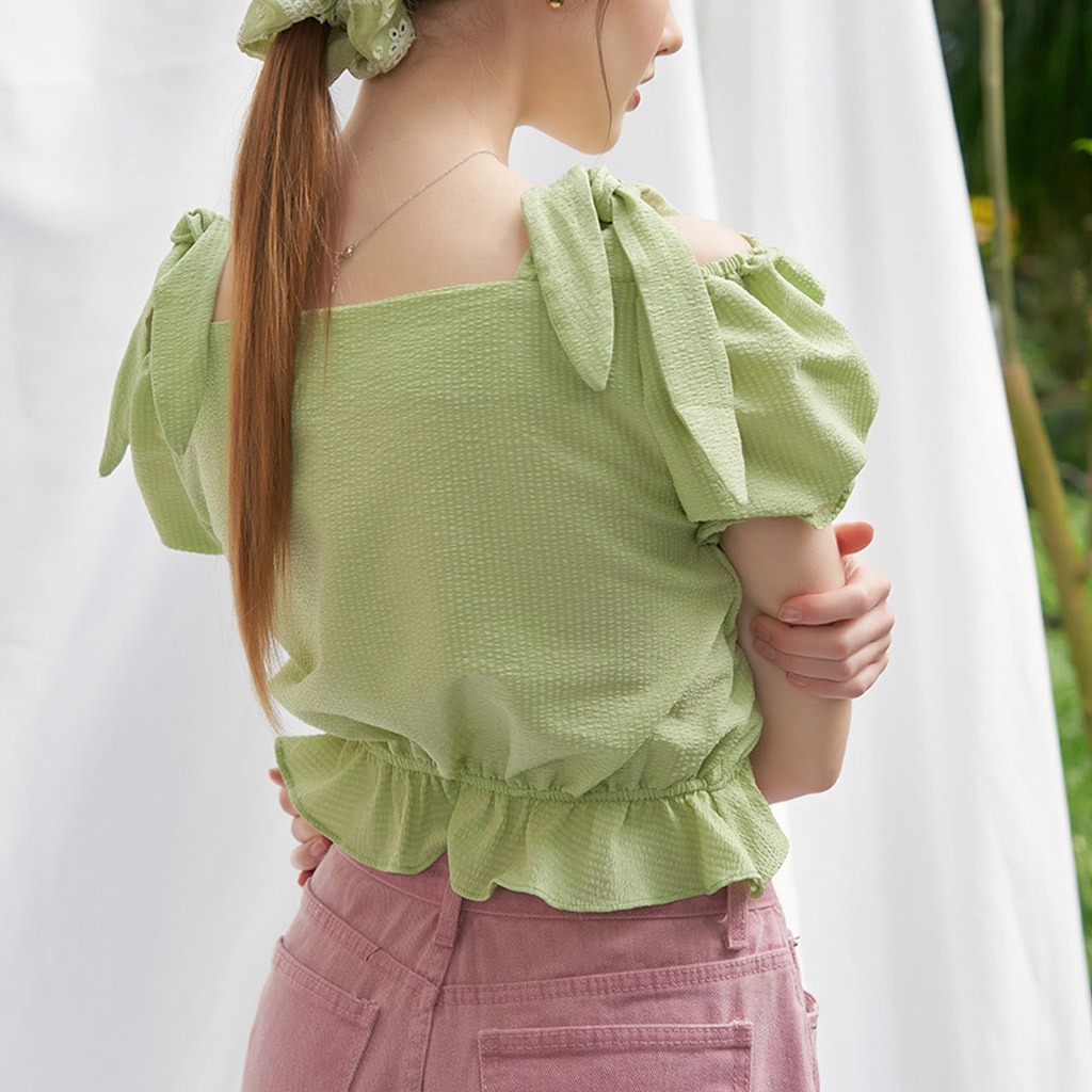 Tinkerbell Wrap Ribbon Blouse ( Green ) | ファッション通販サイト NUGU