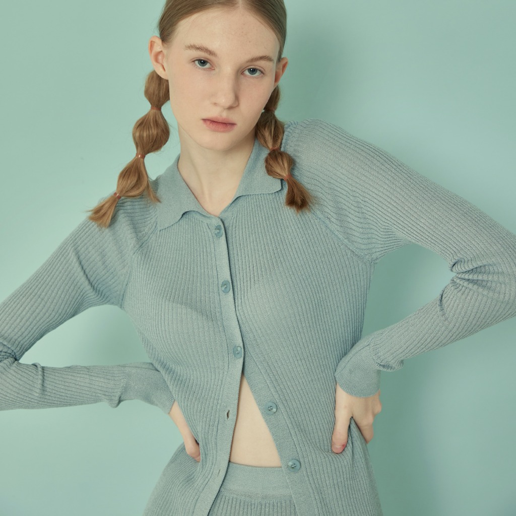 LONG KNIT COLLAR CARDIGAN_Windy blue | NUGU