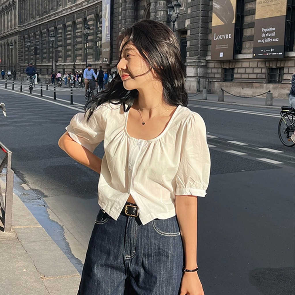 hubily u neck crop blouse 3color | ファッション通販サイト NUGU