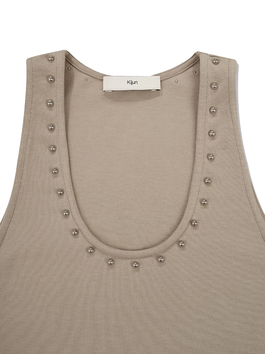 Stud U Neck Tank Top Beige | ファッション通販サイト NUGU
